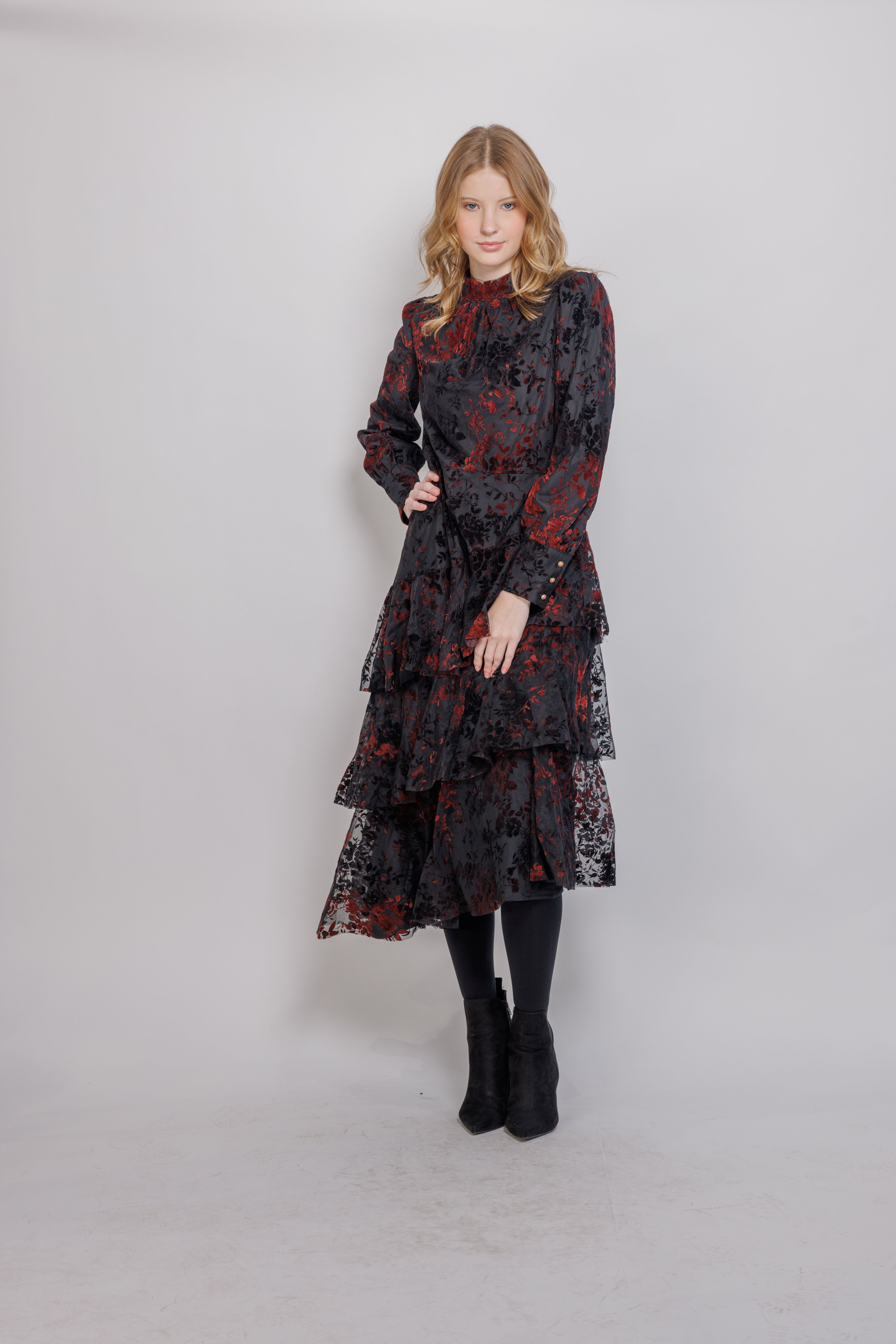 25501- CUT VELVET TULLE ANGLED DRESS – THE ADDRESS