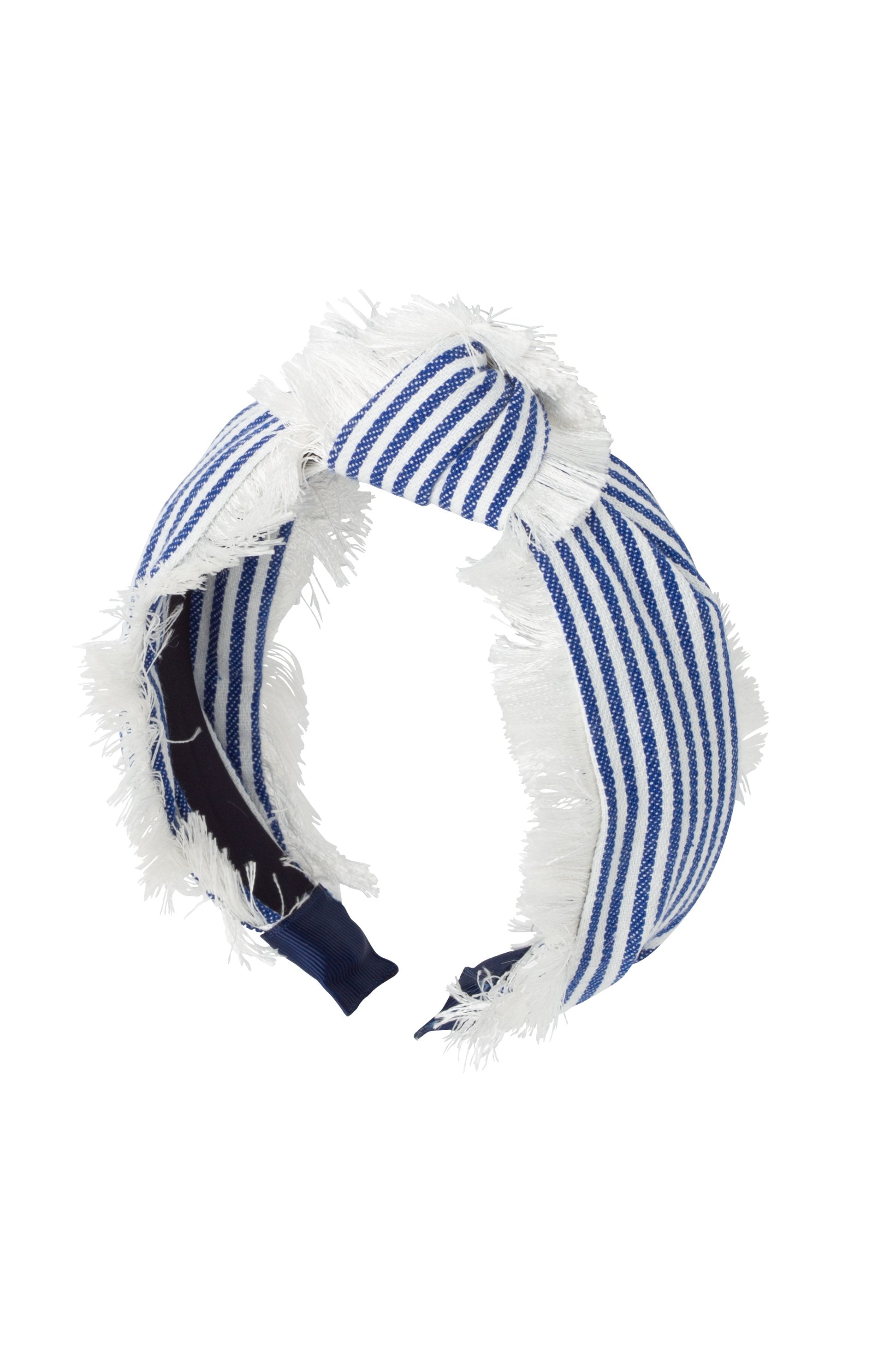 Knot Fringe Headband - Pinstripe Denim – THE ADDRESS
